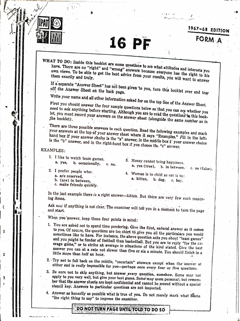 16PF Form A | PDF