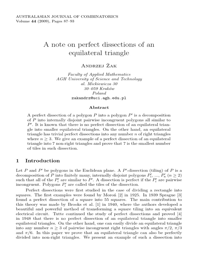 Zak A. A Note On Perfect Dissections of An Equilateral Triangl | PDF
