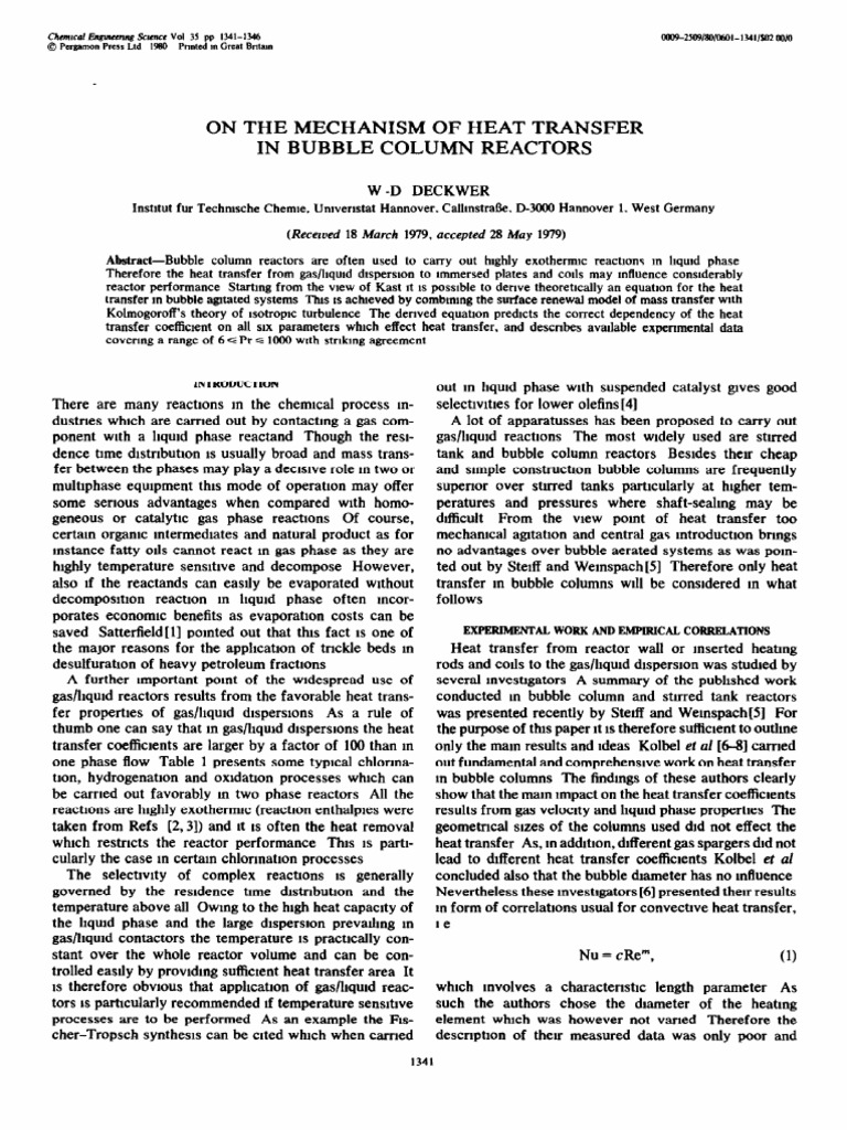 Deckwer1980-On The Mechanism of Heat Transfer in Bubble Column Reactors ...