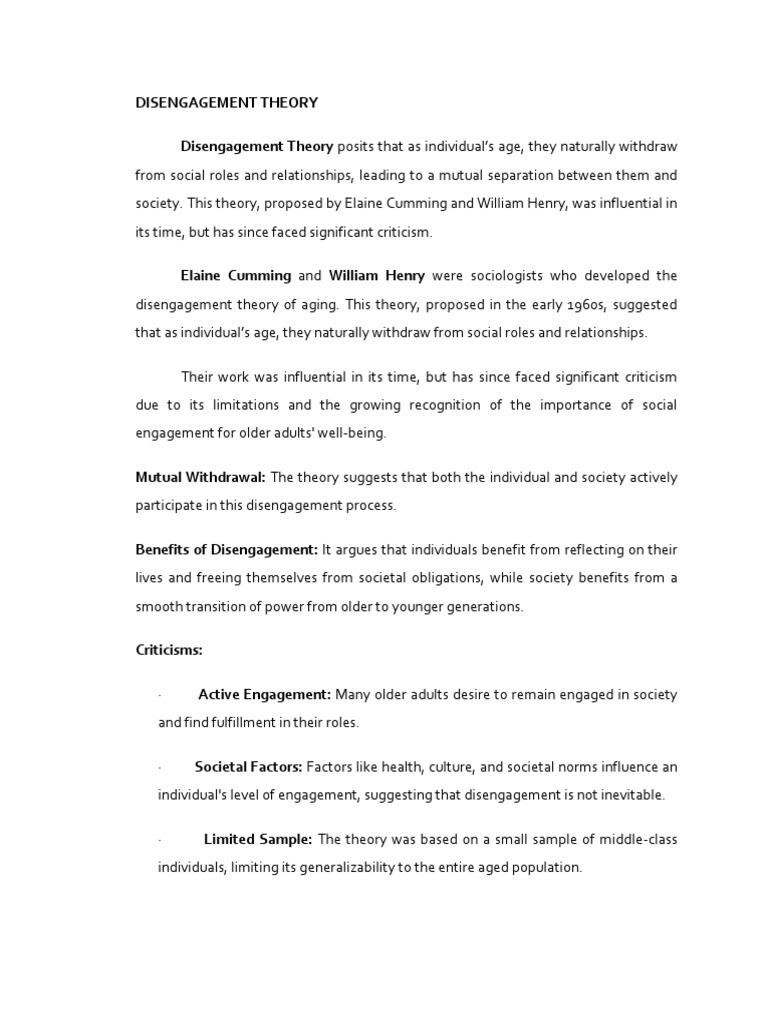 Disengagement Theory of Aging Explained | PDF | Old Age | Social ...