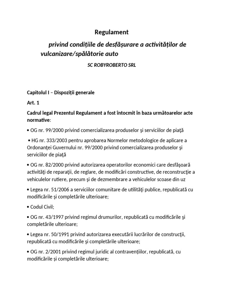 Regulament de Functionare RobyRoberto | PDF