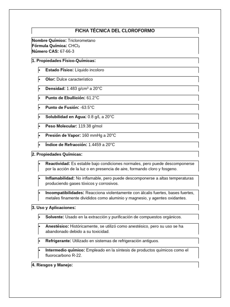 Ficha Técnica Del Cloroformo | PDF