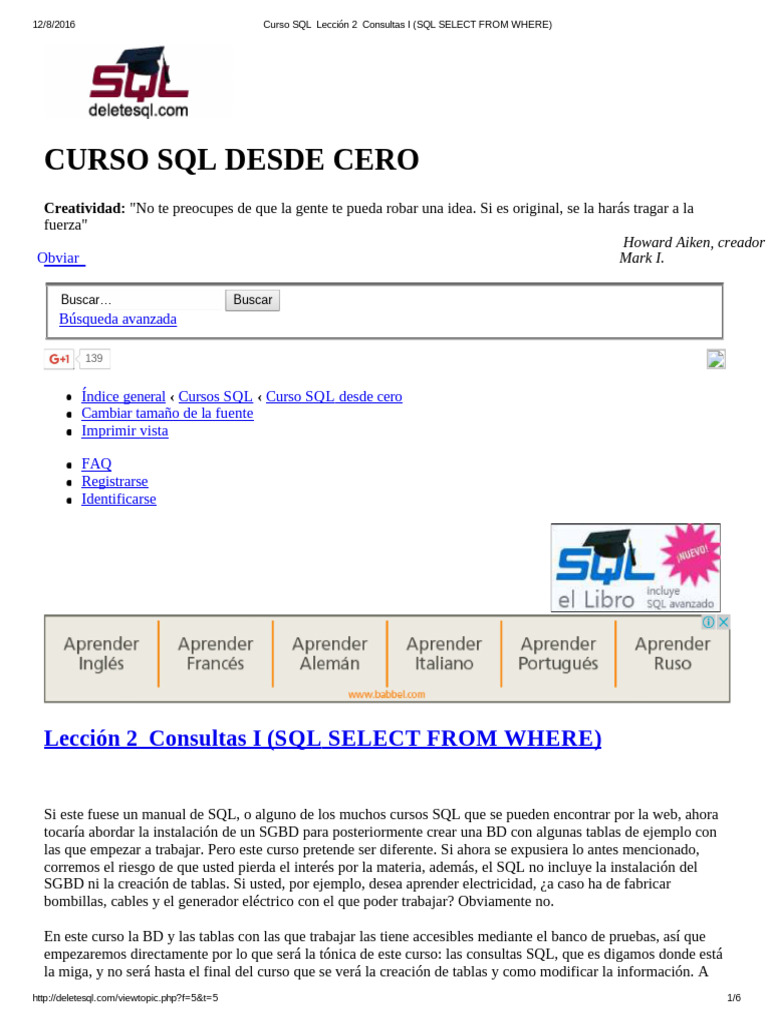 Curso SQL Desde Cero | PDF