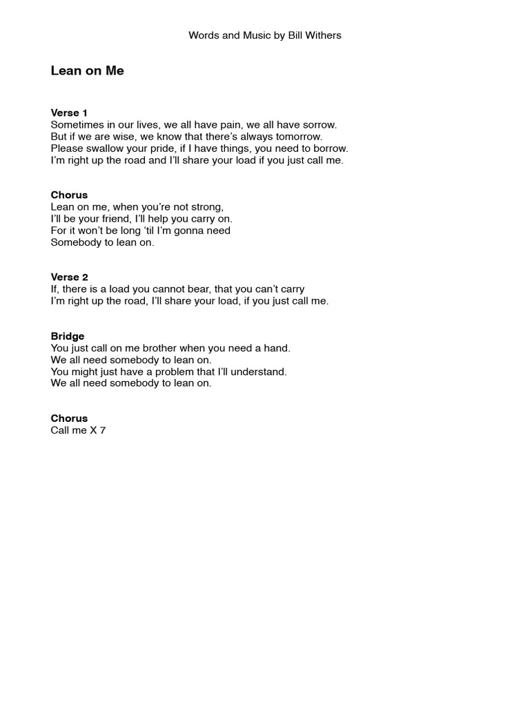 Lean On Me Lyrics | PDF