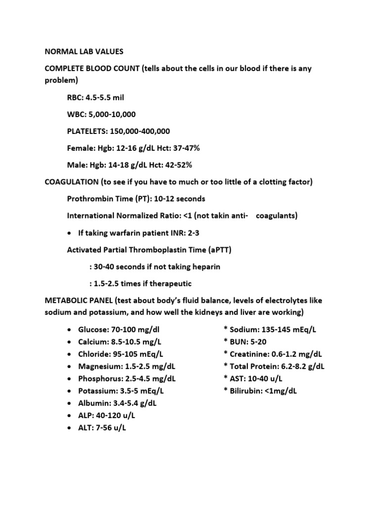 Normal Lab Values | PDF