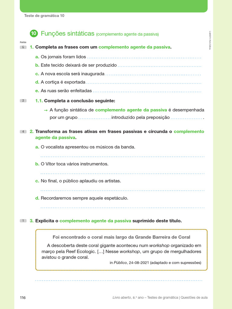 Frase Passiva e Complemento Agente Da Passiva | PDF