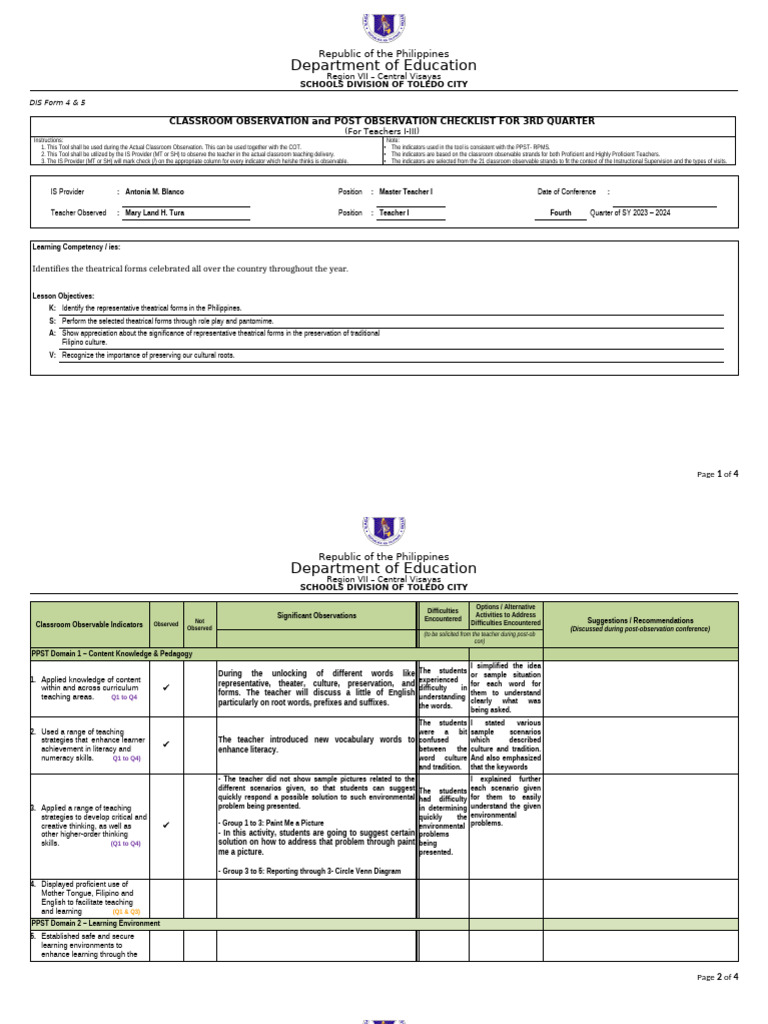 2023 DIS Form 45 TI TIII Class Ob Post Ob Con Q4 | PDF