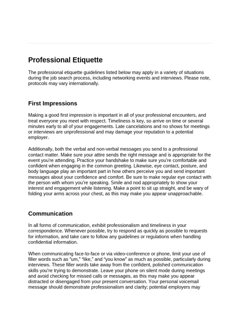 Professional Etiquette Guide | PDF