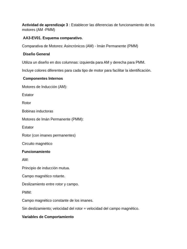 AA3-EV01. Esquema Comparativo. Mecanica | PDF