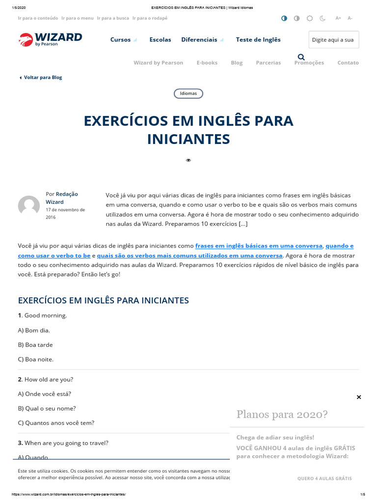 EXERCÍCIOS EM INGLÊS PARA INICIANTES - Wizard Idiomas | PDF
