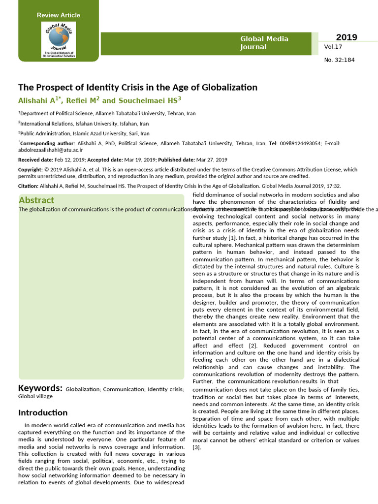 The Prospect of Identity Crisis in The Age of Globalization | PDF