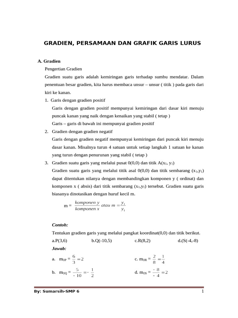 Modul Matematika Kelas 8 Semester 1 PERSAMAAN GARIS LURUS Ok | PDF