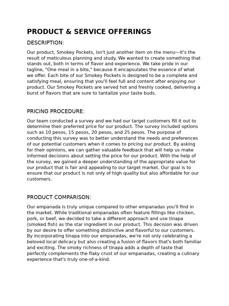 Product and Service Offerings | PDF | Foods | Cooking, Food & Wine