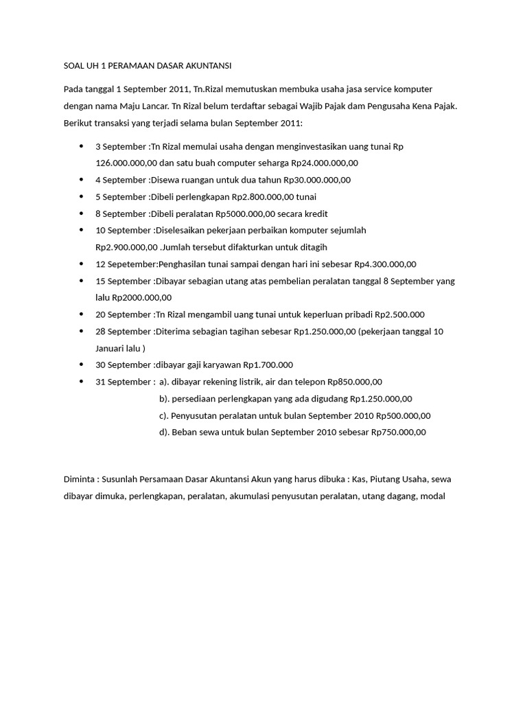 Soal Uh 1 Peramaan Dasar Akuntansi | PDF