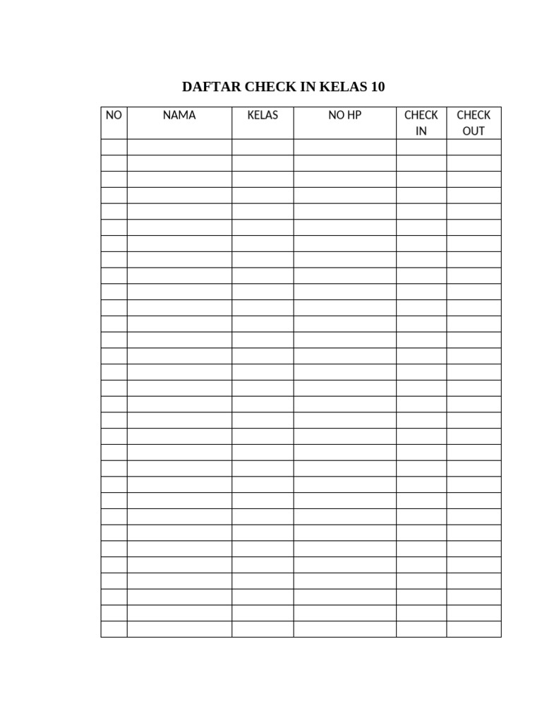 Daftar Check in Kelas 10 | PDF