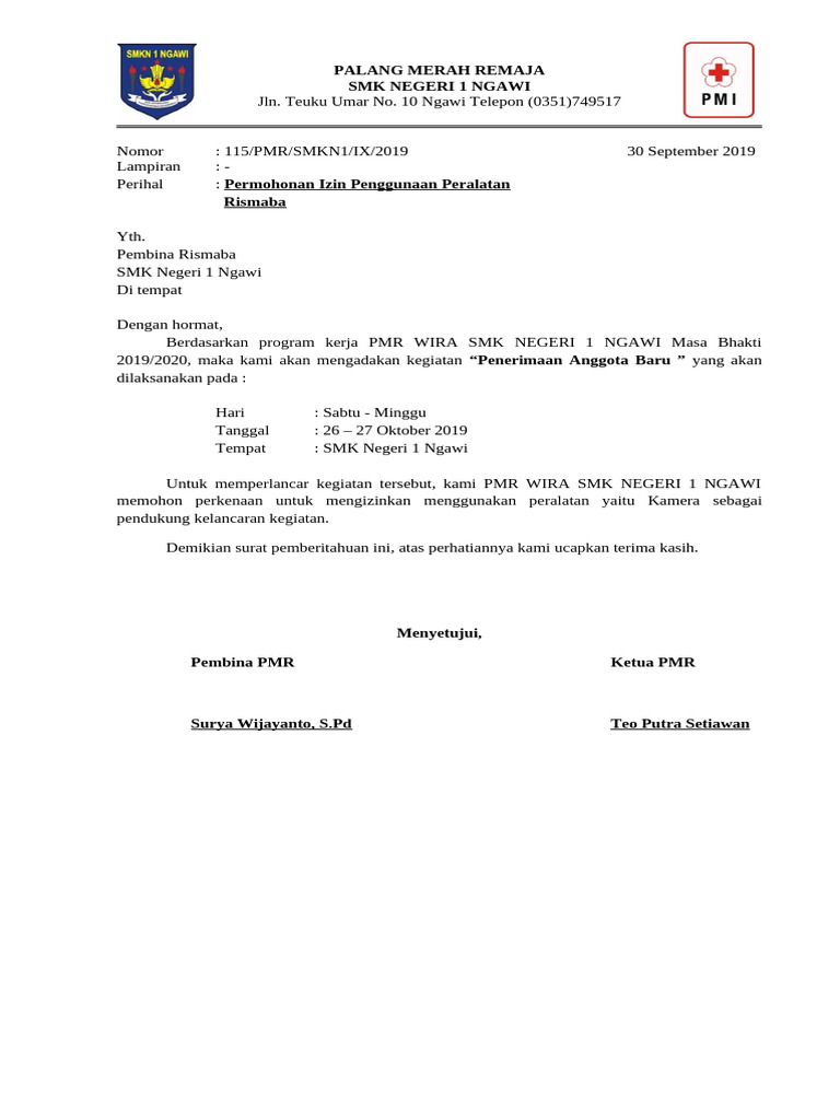 Surat Peminjaman Alat (Rismaba) | PDF