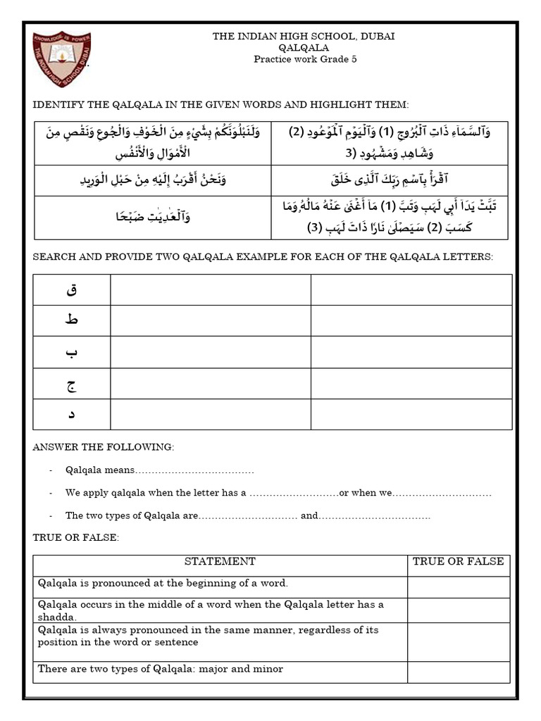 Qalqala Practice 2024 2025 | PDF