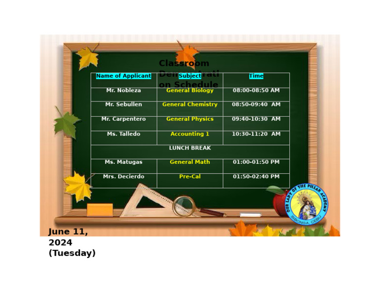 Class Demo Schedule | PDF