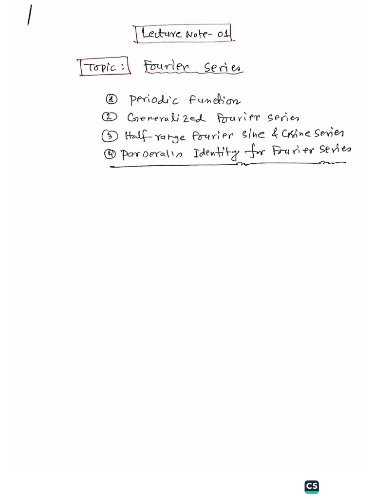 1 Fourier Series Lecture 01 | PDF