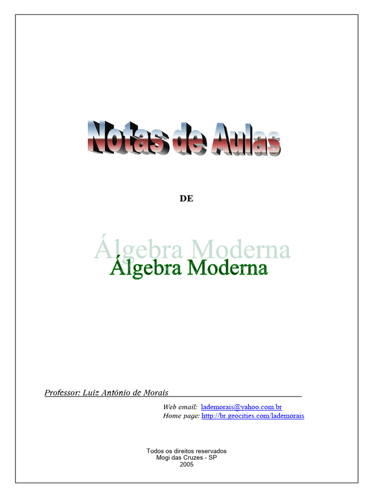 2005-2 Álgebra Moderna Notas de Aulas | PDF