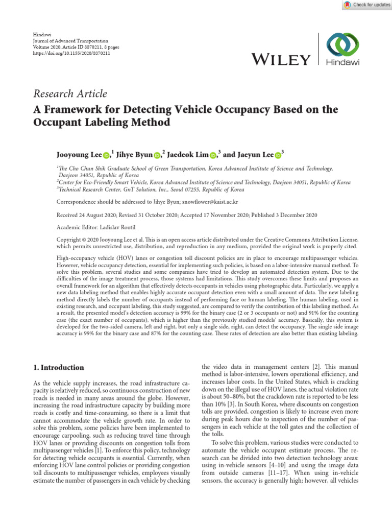 Journal of Advanced Transportation - 2020 - Lee - A Framework For ...