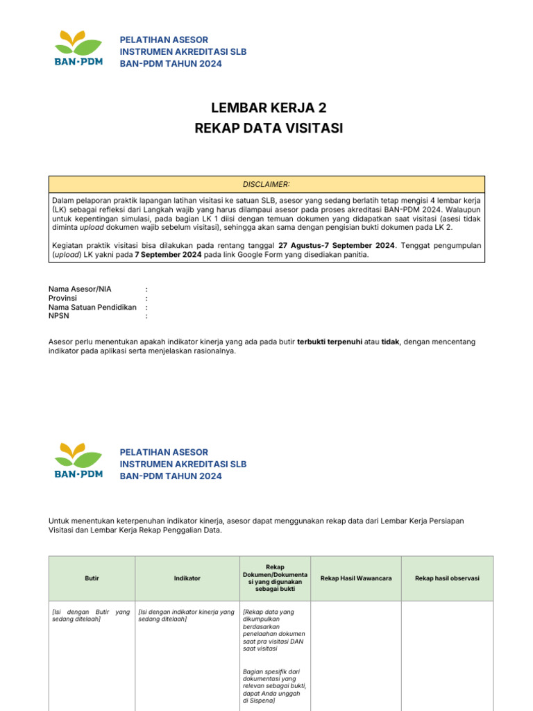 Lembar Kerja 2 Rekap Data Visitasi | PDF