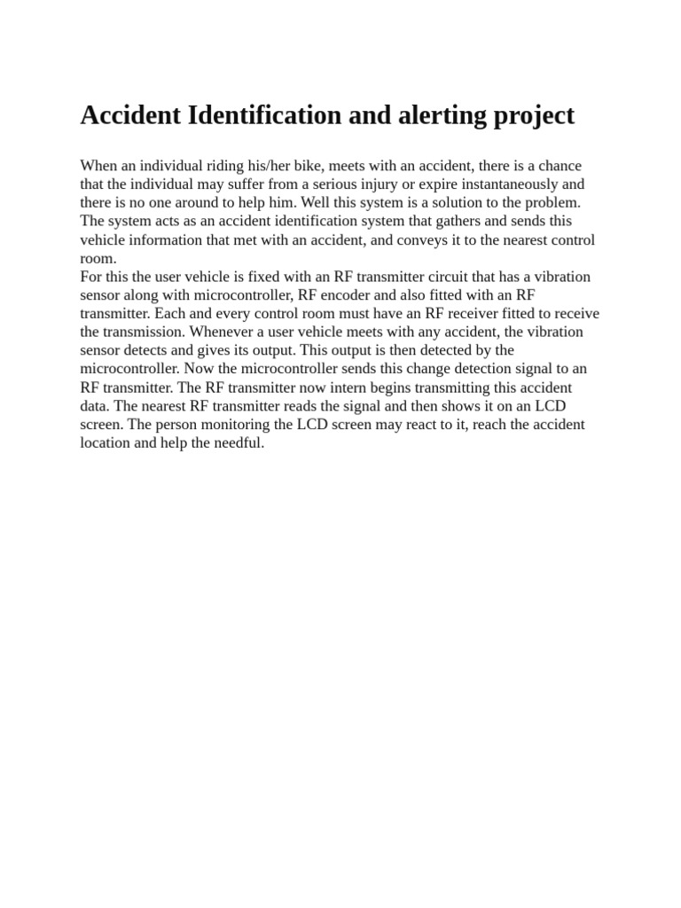 Accident Identification and Alerting Project | PDF | Technology ...