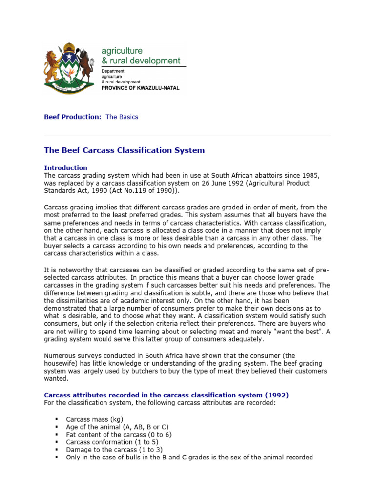 The Beef Carcass Classification System | PDF