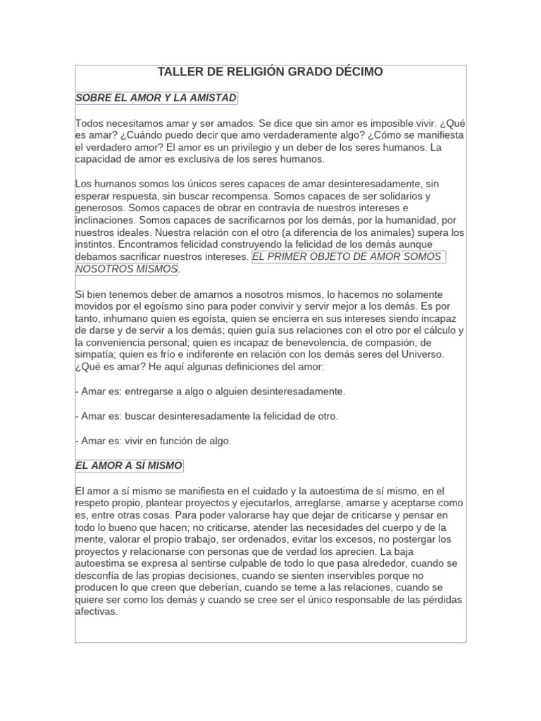 Taller de Religión Grado Décimo | PDF