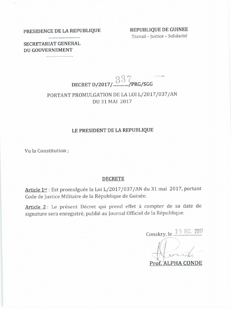 Decret D 2017 337 LOI N0037 Code Justice Militaire | PDF