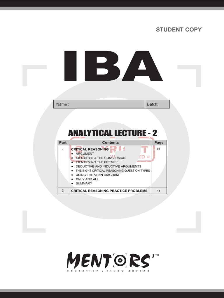 IBA BBA Analytical Lecture Sheet 02 (PRT) | PDF