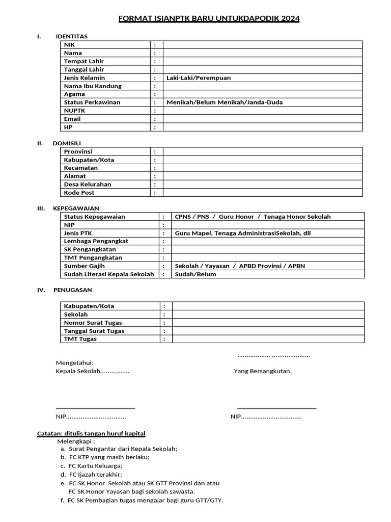 Format Tambah PTK Baru 2024 | PDF