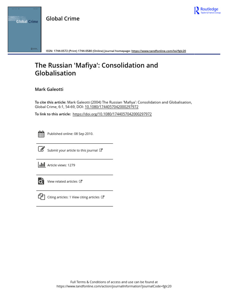 The Russian Mafiya Consolidation and Globalisation | PDF