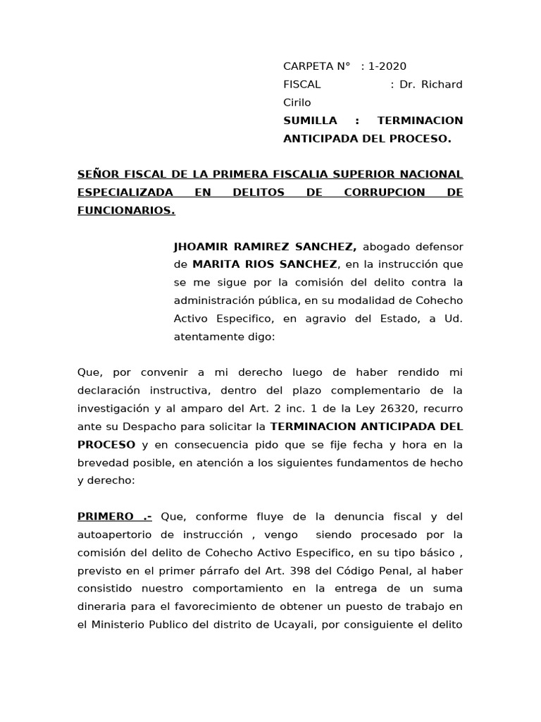 Terminacion Anticipada Marita Rios | PDF