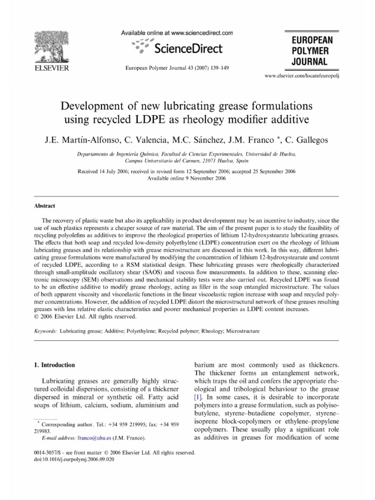 Development of New Lubricating Grease Formulations | PDF Development of New Lubricating Grease Formulations | PDF