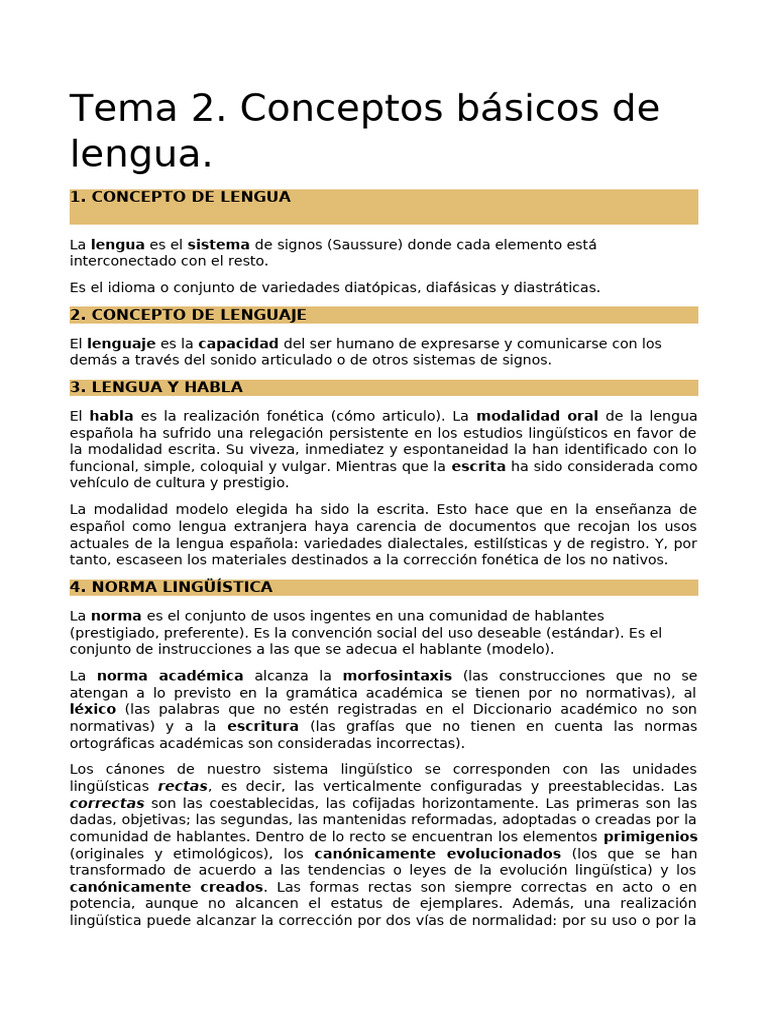 Tema 2 (Conceptos Básicos de Lengua) | PDF