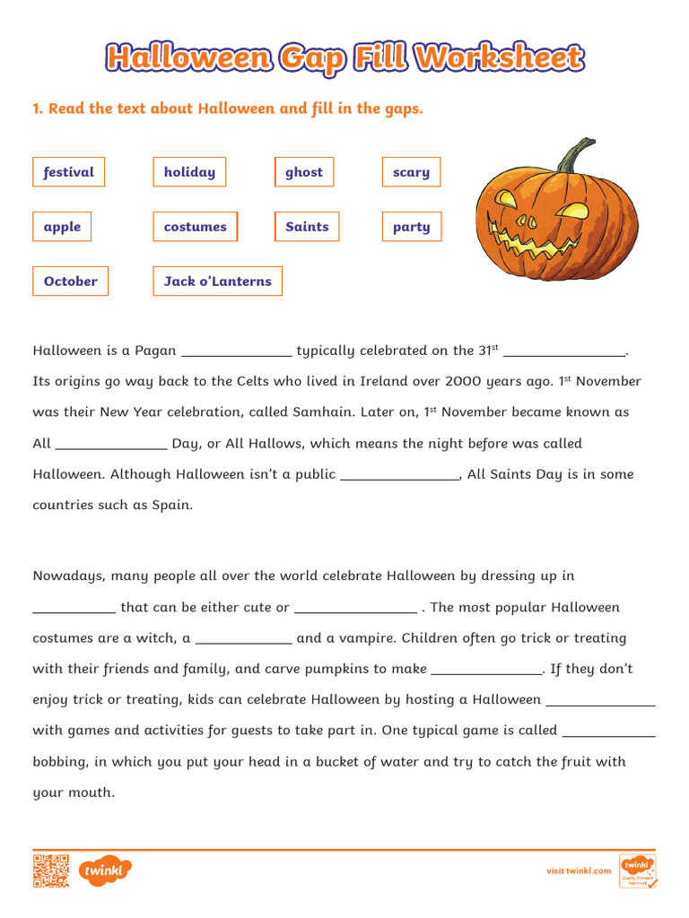 T e 1664531155 Esl Halloween Gap Fill Worksheet - Ver - 1 | PDF