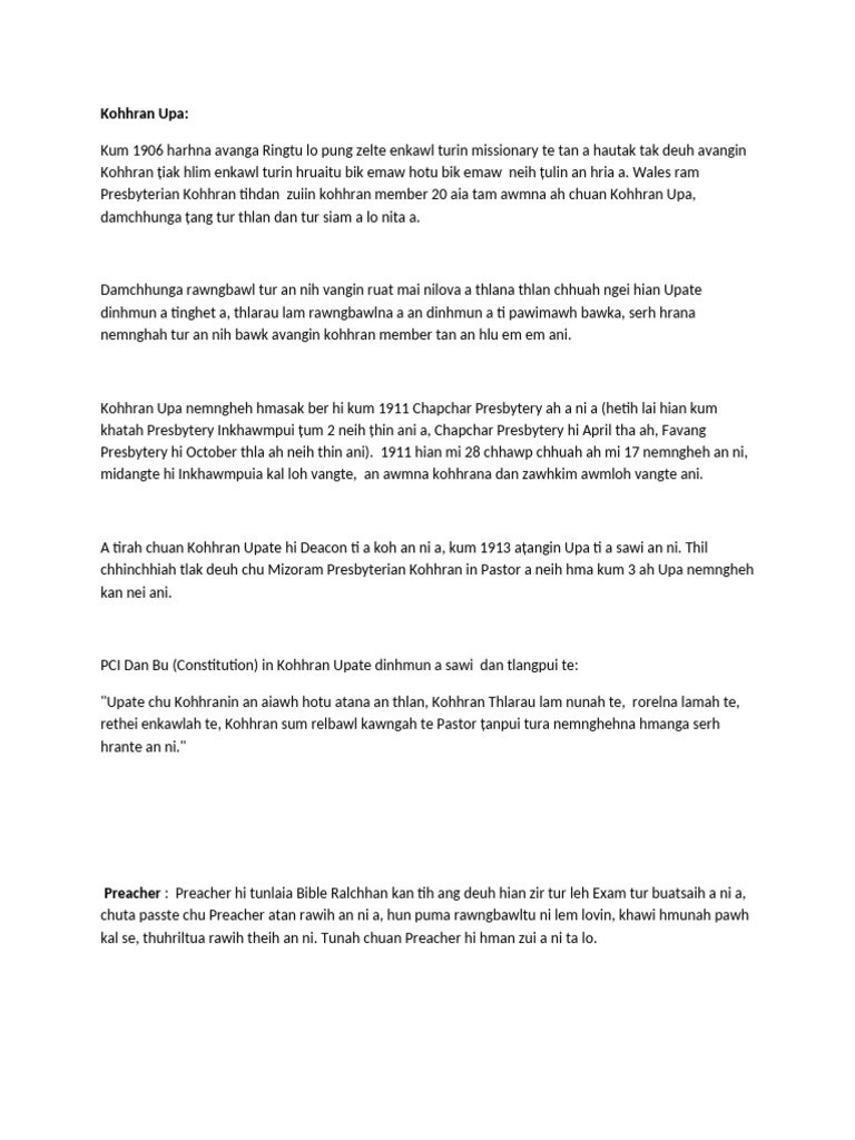 Kohhran Upa Leh Preacher | PDF
