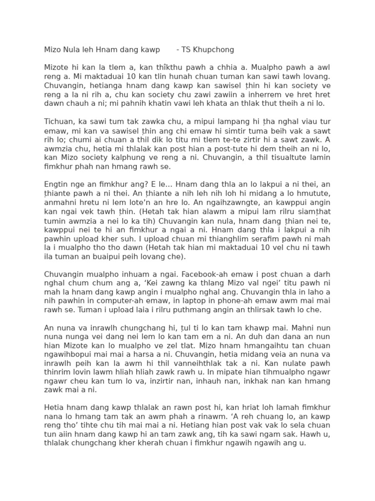 Mizo Nula Leh Hnam Dang Kawp | PDF