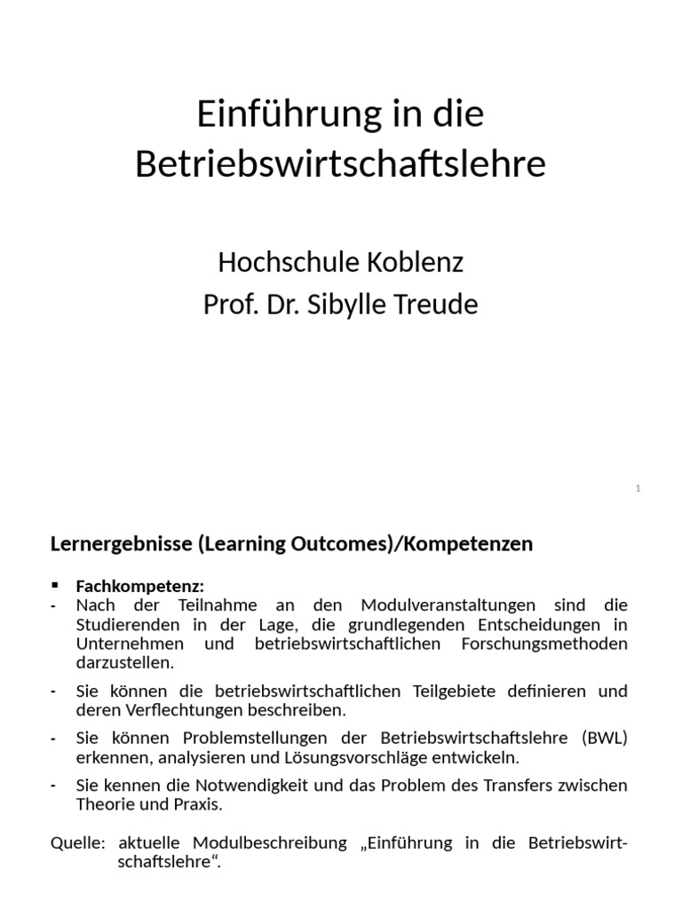 Gegenstand Der BWL 1 Skript | PDF