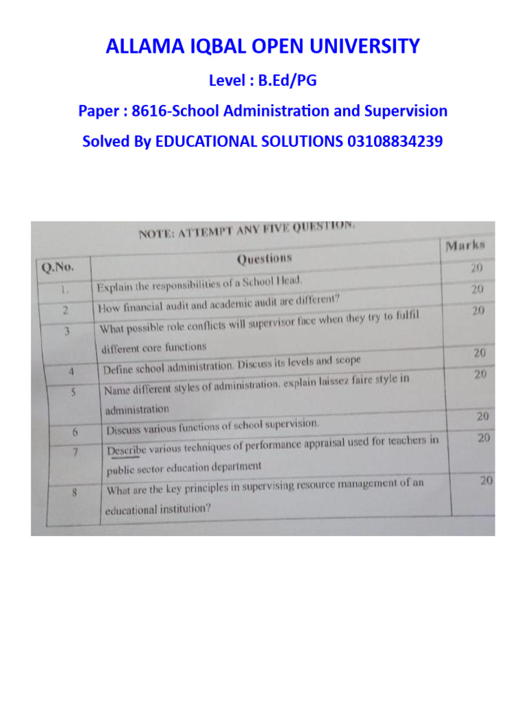8616 School Administration and Supervision | PDF