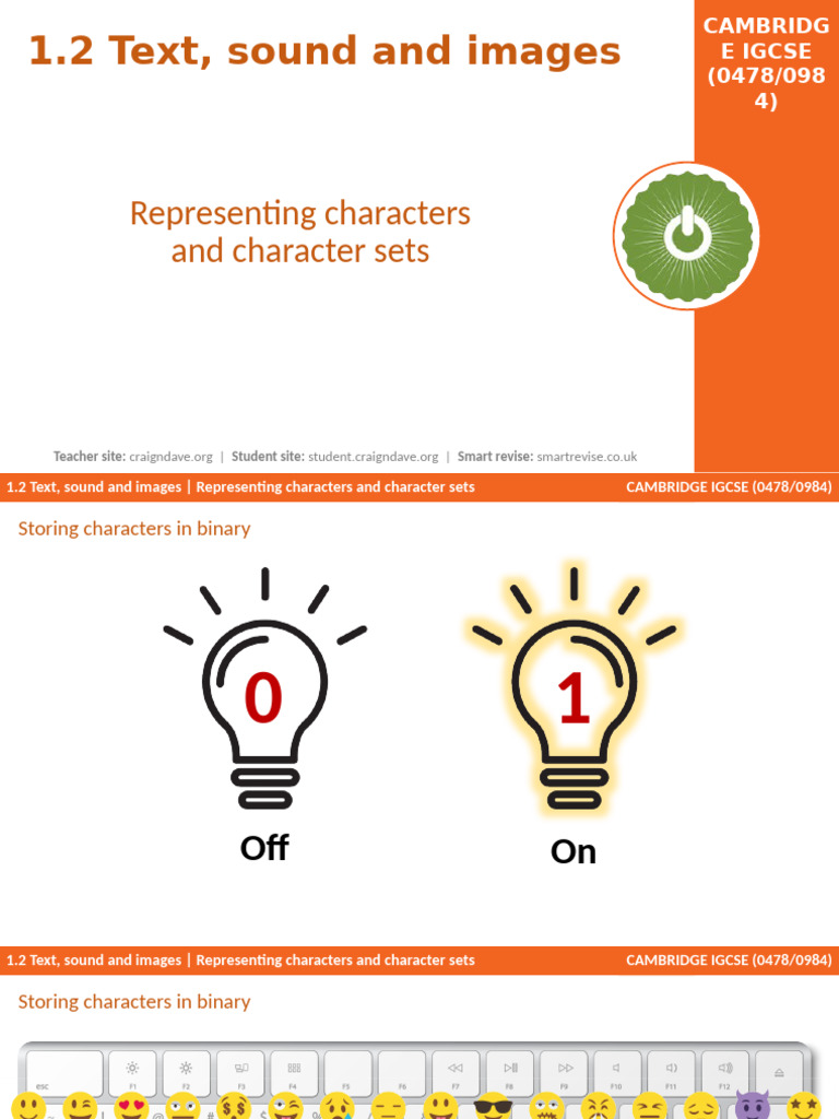CAMBRIDGE IGCSE (0478-0984) 1.2 Representing Characters and Character Sets | PDF
