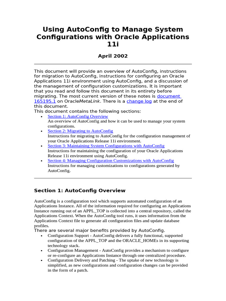 Using Autoconfig To Manage System Configurations With Oracle