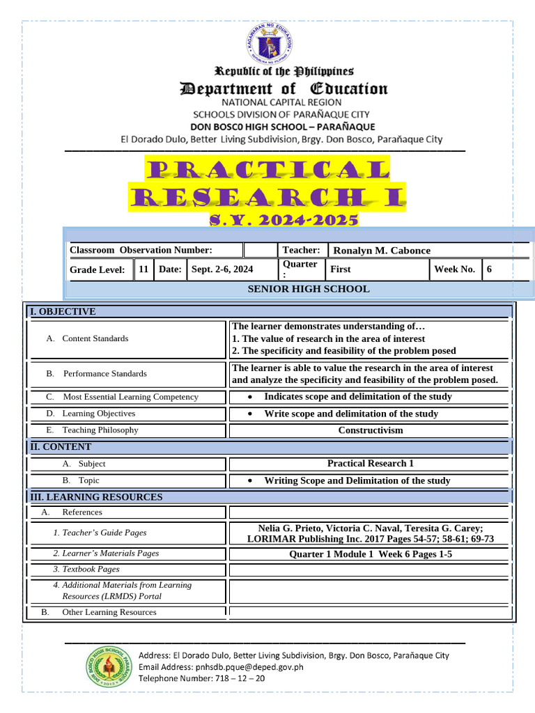 Practical Research 1 Week 6 | PDF | Learning | Science & Mathematics