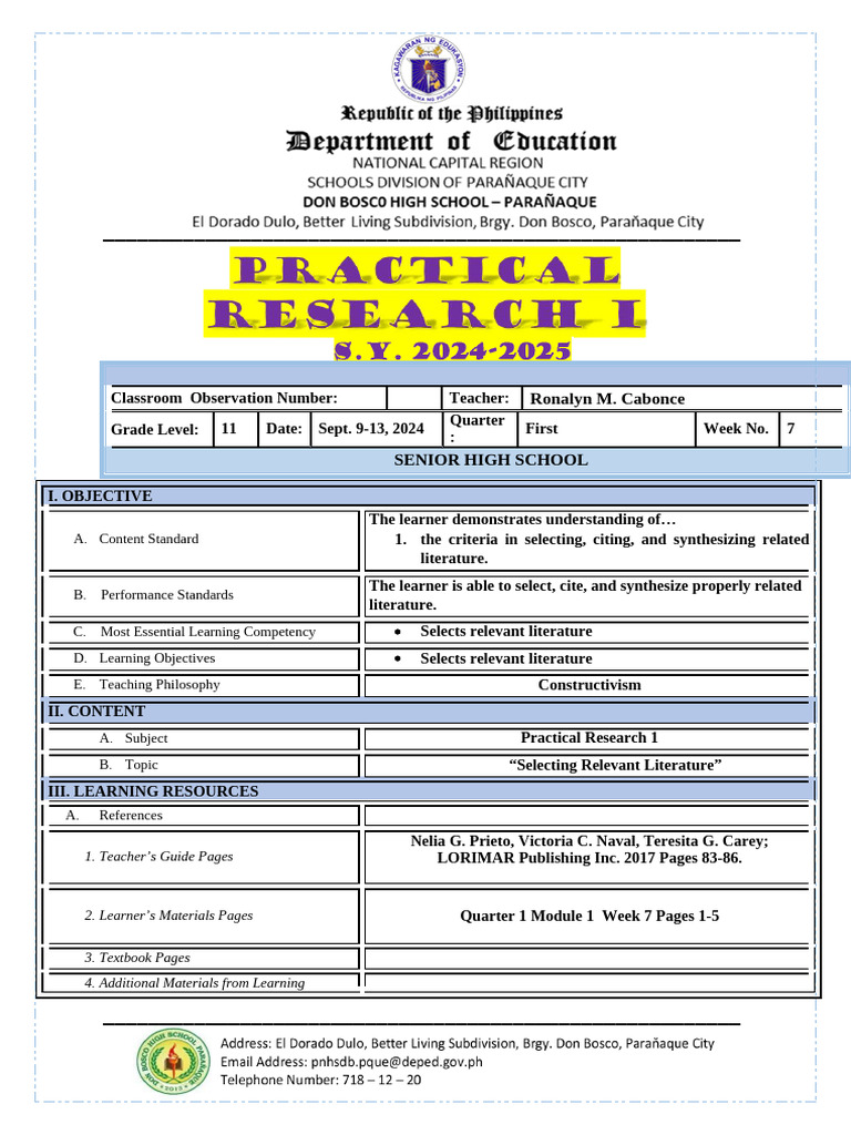 Practical Research 1 Week 7 | PDF | Literature Review | Language Arts ...