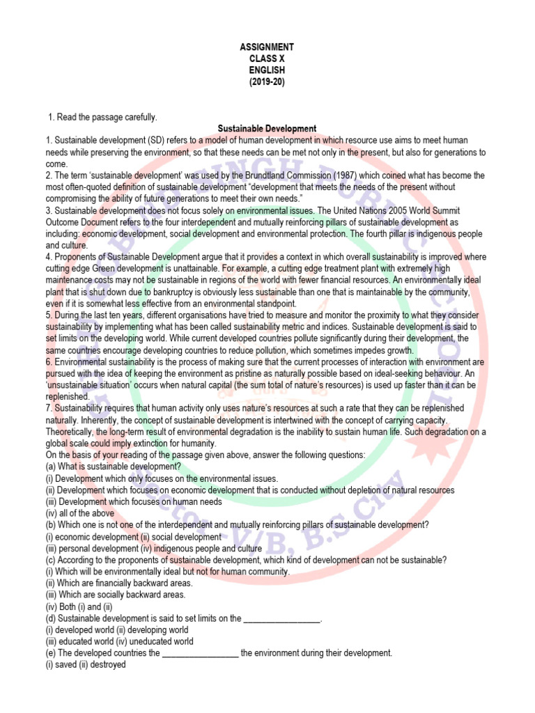 Assignment Class X English (2019-20) | PDF