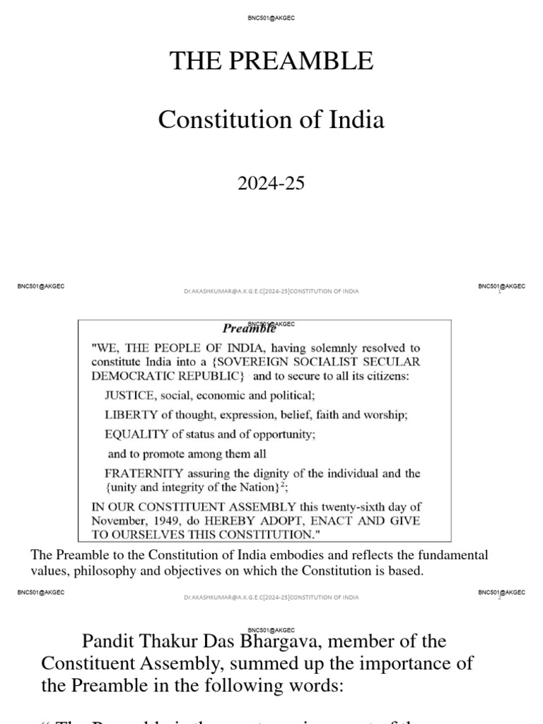 UNIT-1 The PREAMBLE of Constitution of India | PDF