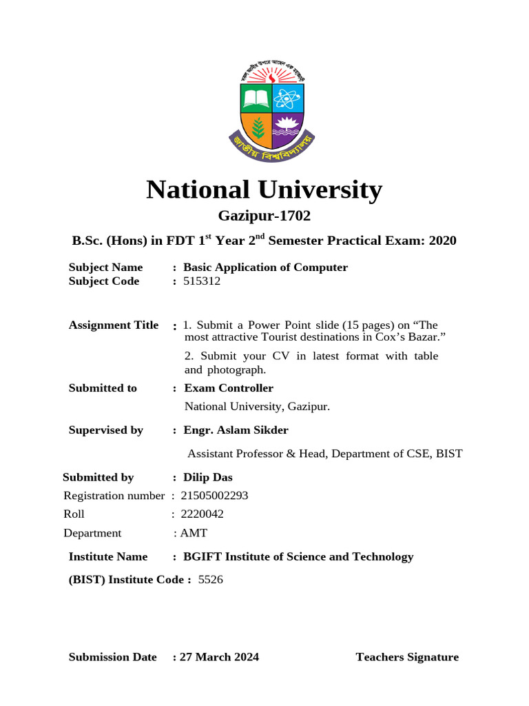 10th Batch NU Assaingment Cover Page | PDF