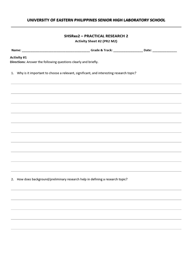 PR2 Activity Sheet | PDF