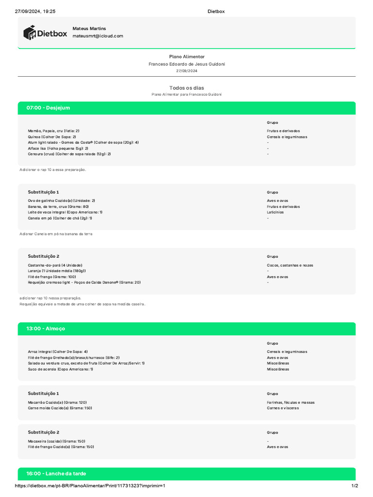 Plano Alimentar - Andreia Luiza | PDF